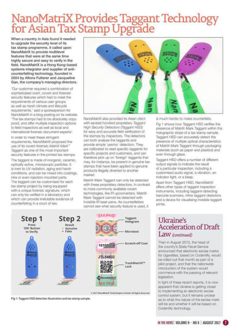 New MatriX-Mark™ Taggant Article Publish in Tax Stamp News ...
